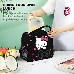 Grehge Cute Cartoon Lunch Bag Portable Thermal Insulated Preservation Pink Cat