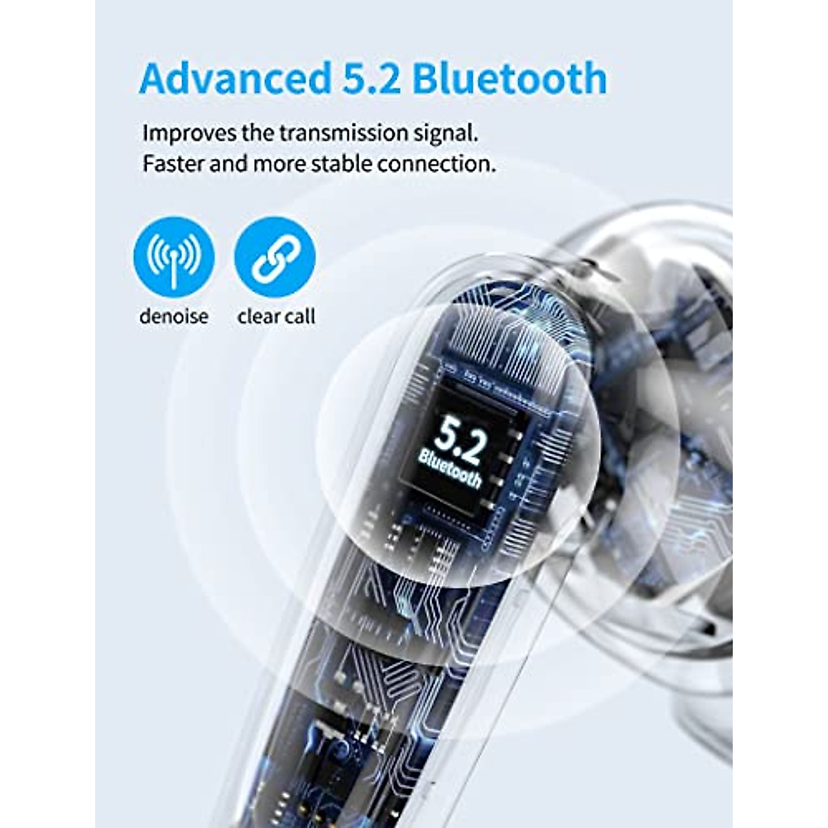 Wireless Earbuds 5.2 Bluetooth Headphones Deep Bass Noise Isolating Earphones with ENC Clear Call Microphone Touch Control IPX4 Sweat Resistant for iPhone 14 Pro Max Samsung S23 Ultra Google Pixel 7 6