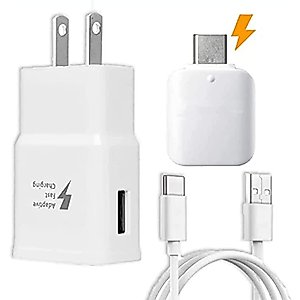 Fast Adaptive Wall Adapter Charger for Galaxy S10 S9 Plus Note 9 S8 Note 8 EP-TA20JBE - 6 Foot Type C/USB-C Cable and OTG Adapter - White