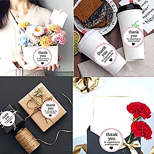 1.5 Inch Pink Merry Christmas Thank You for Supporting My Small Business Stickers with Hearts - Heart Thank You Present Gift Labelsfor Envelope Sealing,Business Packaging and Gift Wrap 500Pcs