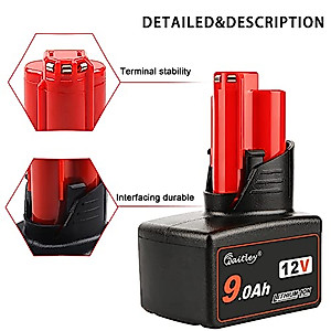 ZLWAWAOL M12 12V 9.0Ah Lithium-ion Replacement Battery Compatible with Milwaukee M12 Battery XC 48-11-2440 48-11-2412 48-11-2460 48-11-2411 48-11-2420 48-11-2402 48-11-2401 12-Volt M12 Cordless Tools