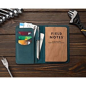 Leather Journal Cover for Moleskine Cahier Notebook Pocket size with pen holder 3.5" x 5.5" Personalized Refillable Cover Compatible with Field Notes