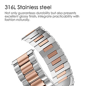Fintie Bands Compatible with Galaxy Watch Active 40mm, 20mm Solid Stainless Steel Strap Compatible with Galaxy Watch Active 2 40mm & 44mm Smartwatch, Rose Gold, Silver