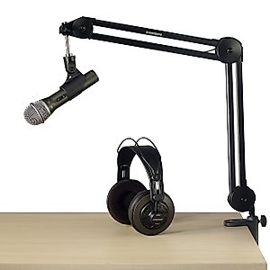 Samson Podcasting Kit with Q2U USB/XLR Dynamic Microphone, SR850 Studio Headphones and MBA28 Desktop Boom Arm Stand,Grey