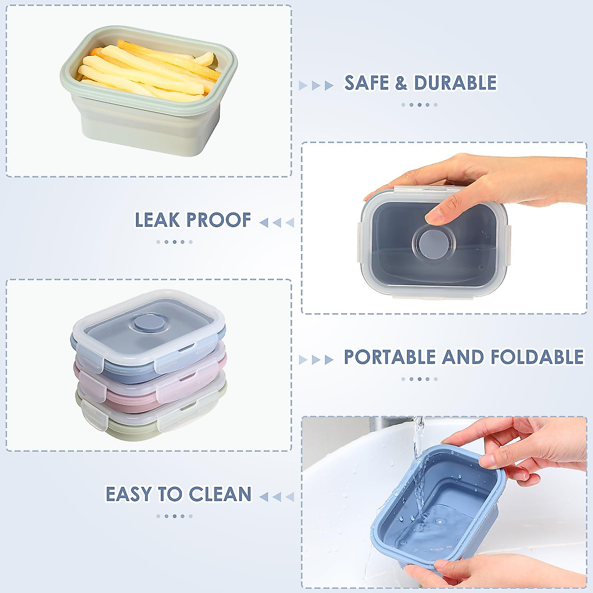 Mifoci 6 Pcs Silicone Food Containers 11.8 oz Collapsible Storage Containers with Airtight Lids Stacking Meal Prep Lunch Leftover Food fruits Storage Foldable Box for Freezer Microwave Dishwasher Safe