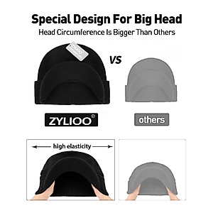 Zylioo Large Size Warm Beanie Cap,Winter Knitted Skiing Cap for Big Heads,Solid Color Warm Watch Cap