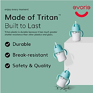 Evorie Tritan Weighted Straw Baby Sippy Cup 7 Oz Leak Poof with Handles for 6 Months Above, Twin Bundle (BlueMoon + Mint)