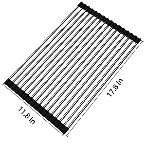 Ahyuan Roll up Dish Drying Rack Over The Sink Kitchen Roll up Sink Drying Rack Portable Dish Rack Dish Drainer Foldable SUS304 Stainless Steel Dish Drying Rack (17.7''x11.2'')