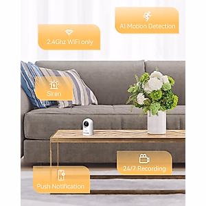 LongPlus 2K Indoor Security Camera, Pet Camera with Phone App, WiFi Cameras for Home Security Camera for Dog/Baby Monitor/Elder Pan Tilt, 2.4G, 2-Way Talk, Human Detection, Motion Tracking (White)