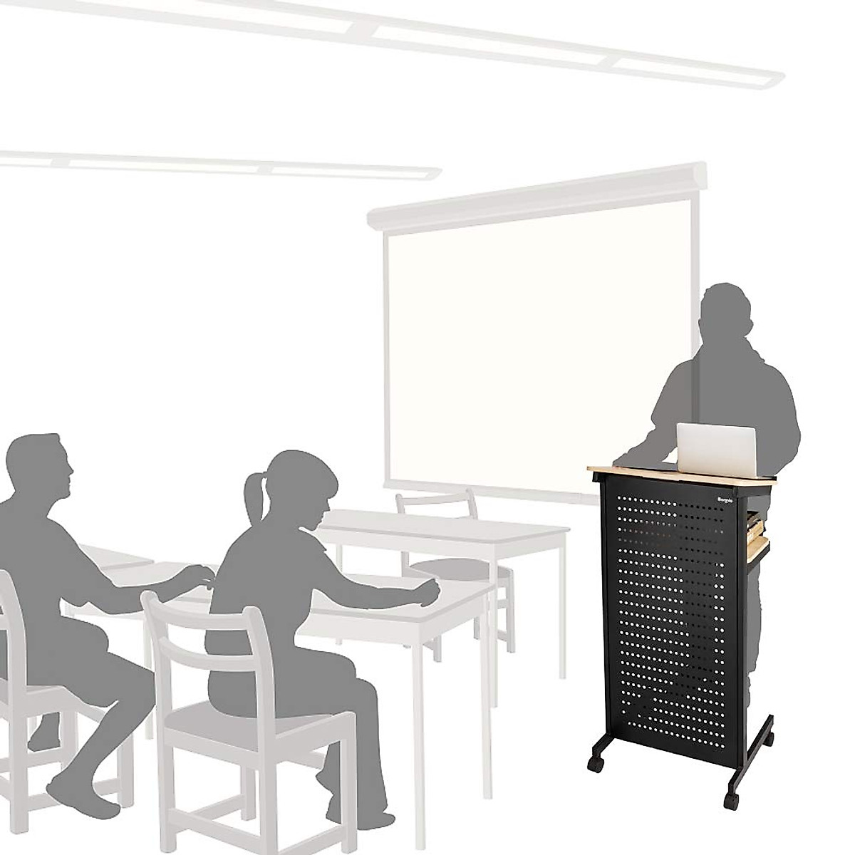 Bonnlo Mobile Wheeled Lectern Standing Podium, Portable Lecture Speech Teach Platform for Classroom Church or Ceremony, Multi-Function Reading or Laptop Desk, Table w/Tilted Top Board & Edge Stopper