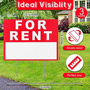 Ripeng 4 Pcs 17 x 13 Inch for Rent Sign with Stand Double Sided Corrugated Plastic Red White for Lease Sign with 8 Pcs Tall Iron Stands for Outdoor House Business Rental Car Apartment (17 x 13 Inch)