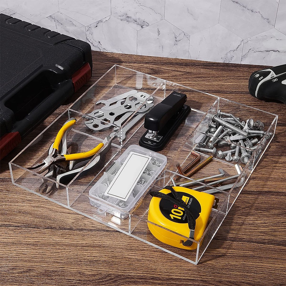 Clear Drawer Organizer 2 Pieces 6 Section Clear Desk Organizer with Dividers 3 Section Acrylic Makeup Tray Divided Clear Drawer Inserts Sectioned Organizer Tray Makeup Organizer Drawers Storage