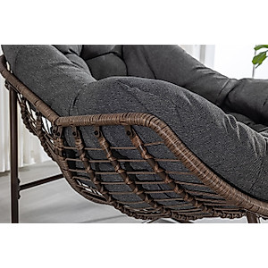 kikuwa Patio Rocking Chair, Indoor & Outdoor Backyard Oversized Rattan Egg Papasan Chairs, Comfy Upholstered Chairs, with Padded Cushion for Front Porch, Garden,Garden, Backyard (Grey)