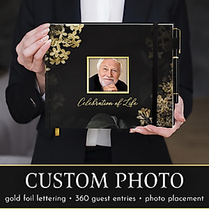 Elegant Black Funeral Guest Book, 10 x 8 Inches 120 Pages Guest Book for Funeral, 360 Entries Guest Book for Funeral and Memory, Memorial Service Guest Book with Pen and Sign, Memorial Guest Book