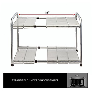 Venoly Home - Under Sink 2 Tier Expandable Shelf Organizer Rack, Silver - Expands from 18 Inches to 30 Inches
