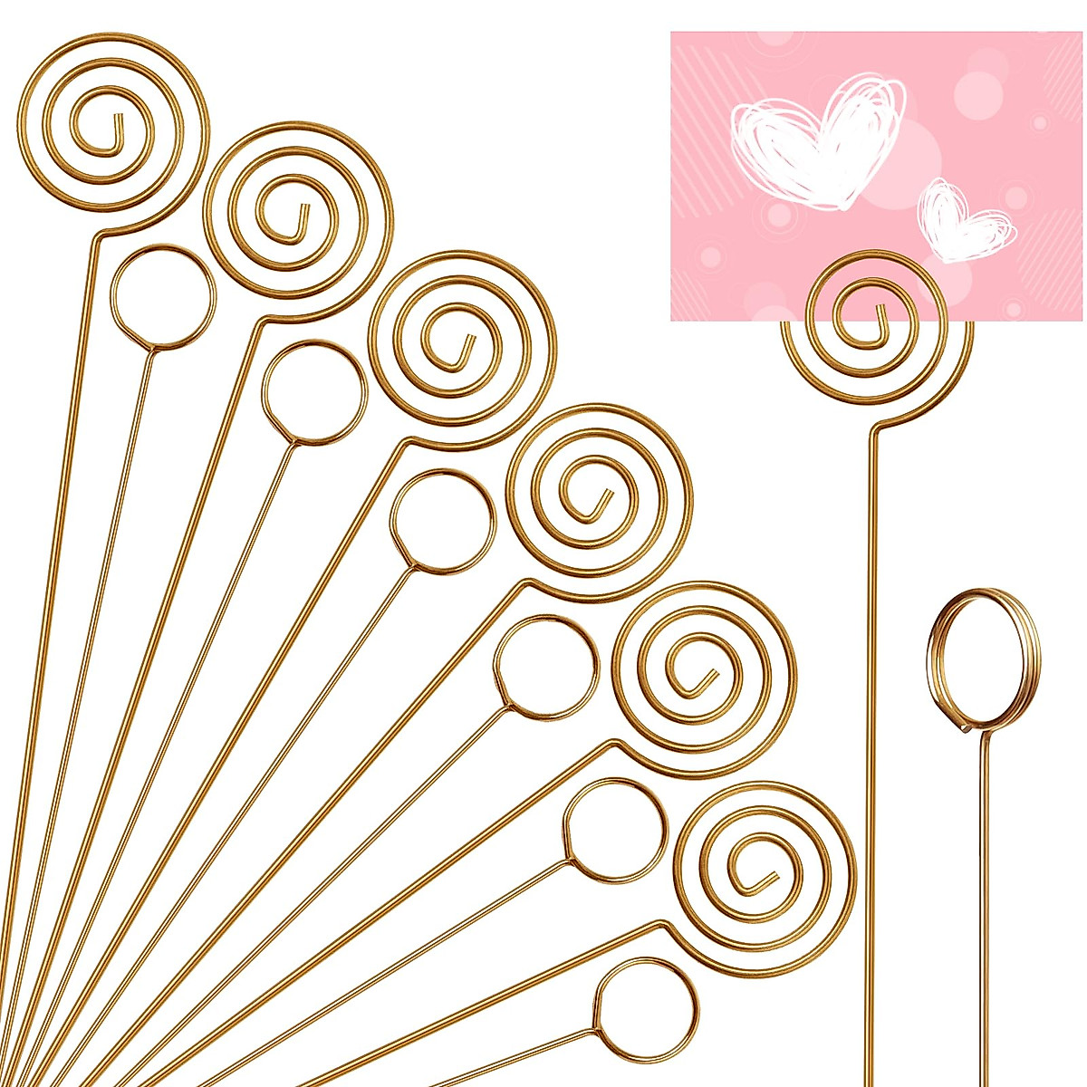 popokk 40 Pieces Metal Wire Floral Place Card Holder,Round Floral Card Holder Picks Metal Flower Picks Golden Gift Card Holder Photo Memo Holder Pick for Wedding Party Birthday