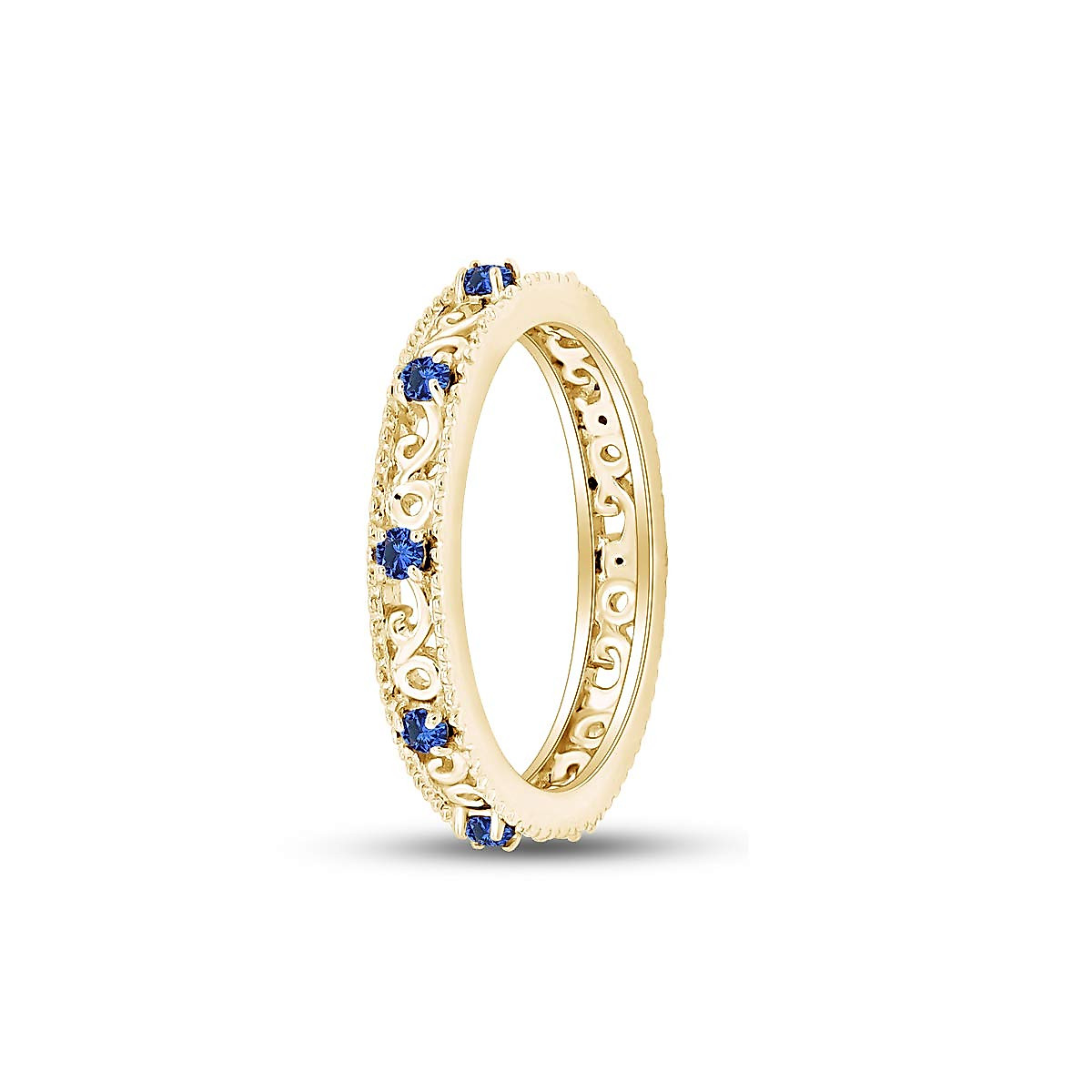 Jewel Zone US Round Cut Simulated Blue Sapphire Stackable Ring in 14K Yellow Gold Over Sterling Silver