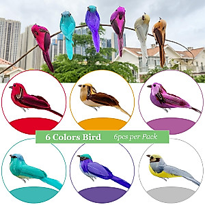 LWINGFLYER 6pcs Artificial Simulation Foam Feather Bird Sparrow 4.7" Bird Ornaments for Tree Decor Craft Decoration Home Party Accessories (Claw)