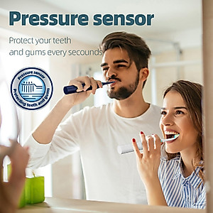 Hyslor Electric Toothbrush, Sonic Electric Toothbrush for Adult, 330 Days Use on One Charge, 5 Modes 3 Intensity Levels, Pressure Sensor, 2 Minute Timer, 30 Second Interval, Smart Memory Mode, IPX7