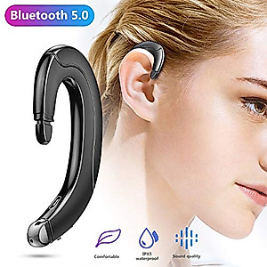 Wireless Bluetooth Headphone，Bone Conduction Ear Hook Bluetooth 5.0 HiFi Stereo Wireless Earphone Headset Deep Bass Built-in Mic,for Running/Gaming/Workout Black One Size