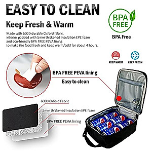 EASTVIO Black Lunch Box for Teens Boys Kids Men Insulated Thermal Tote Cooler Bag for Girls Women- Portable, Lightweight, Durable and Reusable