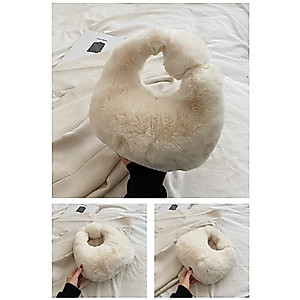 XPONNI Fuzzy Dumpling Bag, Cute Fluffy Bags, Cute Mini Handbags, Faux Fur Bag with Zipper, Soft Knotted Bag (off white)