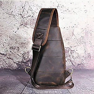 Le'aokuu Men Fashion Casual Tea Designer Travel Hiking Crossbody Chest Sling Bag Rig One Shoulder Strap Bag Men Leather Backpack 8015 (Brown)