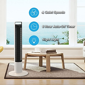 Aspen 40" Washable Tower Fan with Oscillating Tower Fan - Easy Wash Design, 3 Color Nightlight, 4 Speeds, 4 Timers, Magnetic RF Remote - Cooling Fans for Bedroom, Home Office, and Living Room