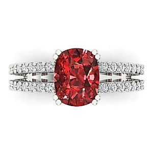Clara Pucci 3.47ct Cushion Cut Solitaire with accent Natural Scarlet Red Garnet designer Statement Accent Ring Solid 14k White Gold