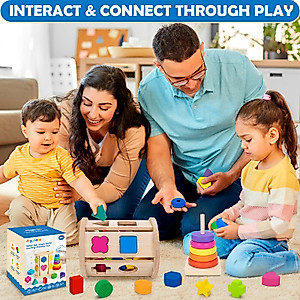 Aigybobo Learning Toys for 1,2,3 Year Old Toddlers, Montessori Toys, Wooden Educational Toys for Baby Boys and Girls 12-18 Months, Stacker Toy, Kids Birthday