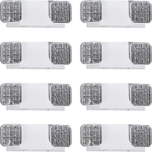 LED Emergency Light with Battery Backup, Two Adjustable Heads Integrated Commercial Emergency Lighting Exit Light, Domestic Power Outage Emergency Light, AC 120/277V UL Listed (8 Pack)