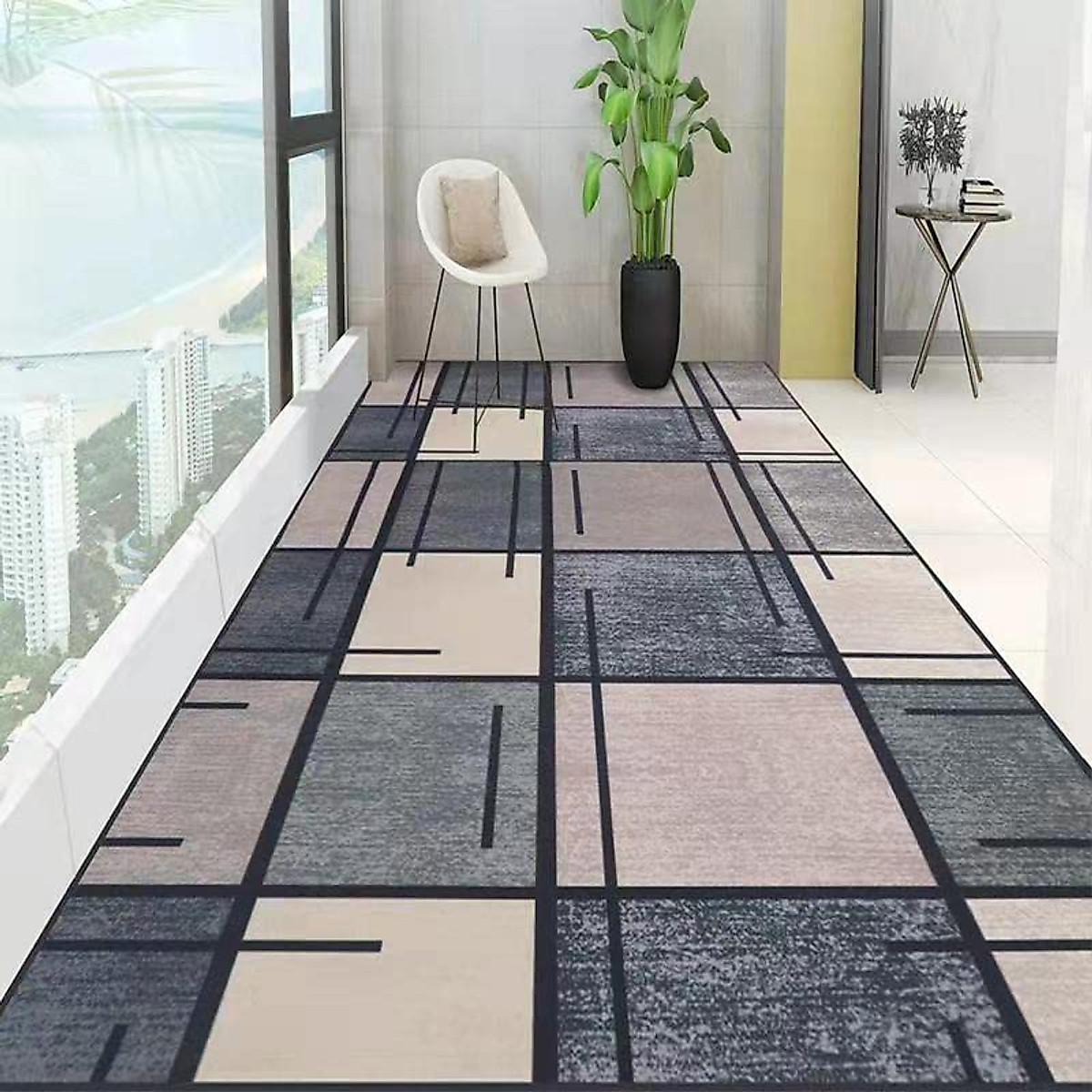 Grey Geometric Checkered Area Rug,Indoor Outdoor Rug，Low lint and Easy Care，Foldable Comfort Casual Living Room Bedroom Area 2x3ft