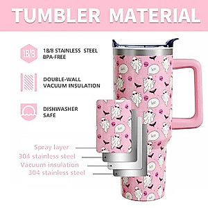 Aokoyi Halloween Ghosts 40oz Tumbler Cup with Handle and Straw, Pastel Holiday Gifts for Women Girls, Stainless Steel Insulated Water Bottle 1PC