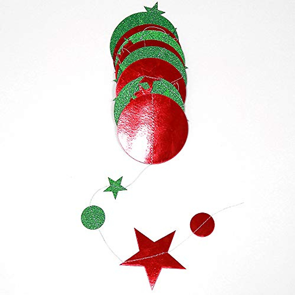 Decor365 Glitter Christmas Star Garland Green Red Decoration Circle Dots Garland Xmas Party Hanging Decor/Streamer/Banner/New Year Eve Celebration/ Christmas Tree/Birthday/Wedding/Baby Shower