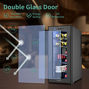 JINJUNYE 12 Bottle Wine Cooler, Wine Fridge Small, 46-66°F, Freestanding Wine Cooler Refrigerator with Digital Temperature Control, Wine Cellar Gift for Wine Lover…