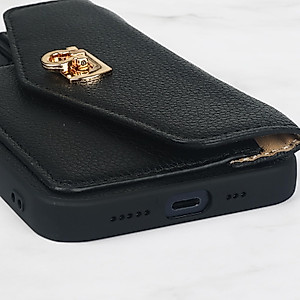 LUVI Compatible with iPhone 13 Pro Case with Card Holder Wallet for Women with Crossbody Neck Strap Lanyard Purse Handbag Shoulder Strap PU Leather Luxury Fashion 3D Crocodile Snake Skin Case Black