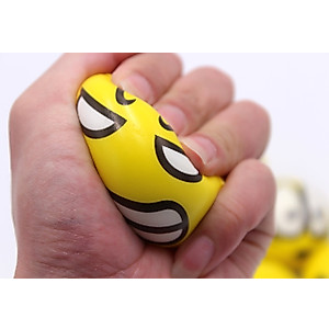 Set of 12 - Fun Face Stress Balls Cute Hand Wrist Stress Reliefs Squeeze Balls for Kids and Adults at School or Office Party Favors (Yellow Color Random Faces) (Classic)