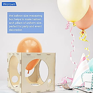 Worown 14 Holes Collapsible Wood Balloon Sizer Box, 1-10 Inch Balloon Sizer Cube, Balloon Size Measurement Tools for Balloon Arches, Balloon Columns, Balloon Decorations