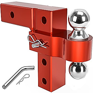 YITAMOTOR Adjustable Trailer Hitch, Fits 2-Inch Receiver, 6-Inch Drop Hitch, Aluminum Tow Hitch, Ball Mount, 2 and 2-5/16 inch Combo Stainless Steel Tow Balls with Double Pins, Red