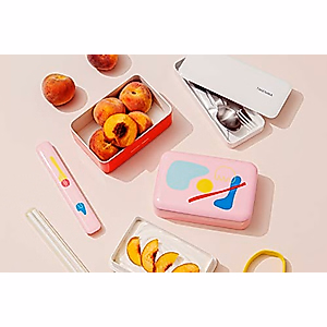 POKETO x TAKENAKA Limited Model, Pool color, Perfect for Lunch Bento Time, Made in Japan (POKETO Nibble Bento Box(Pink x Red))