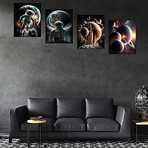 Nilem Design Outer Space Wall Art Planet Posters Set of 4 Unframed (8''x10'') Space Posters for Boys Room Decor Astronaut Poster Space Themed Wall Art Kids Space Room Decor Galaxy Poster
