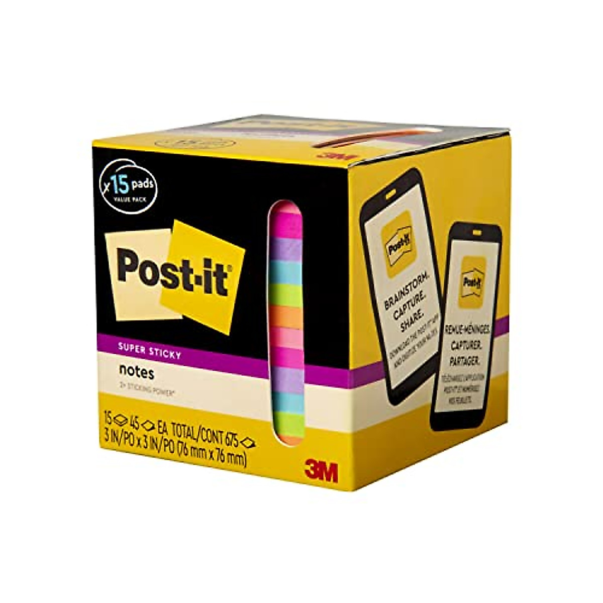 Post-it Super Sticky Notes, 3x3 in, 15 Sticky Note Pads, 2x the Sticky Power, Bright Colors, Post-it Notes, Super Sticky Note Pads, Stick Notes, Sticky Pad, Colorful Sticky Notes Pack (654-15SSCP)