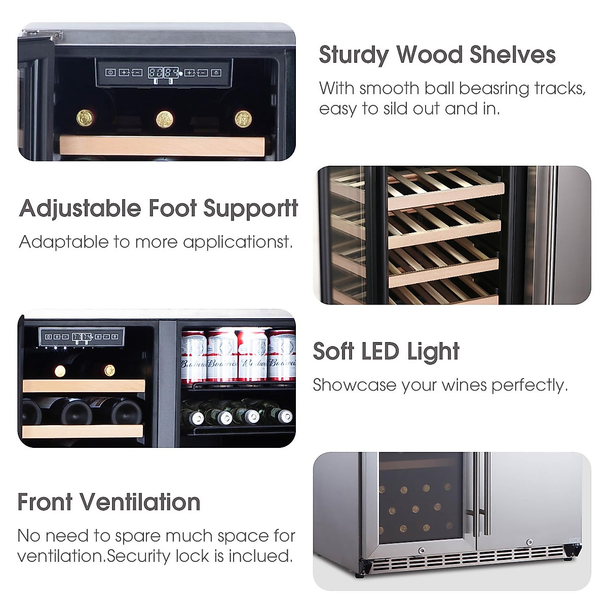 HCK Wine Cooler Fridge and Kegerator 2in1 Outdoor Refrigerator,Cellar Freestanding Refrigerator and keg fridge with tap with Digital Touch Display & Stainless Steel & Triple-Layer Tempered Glass Door