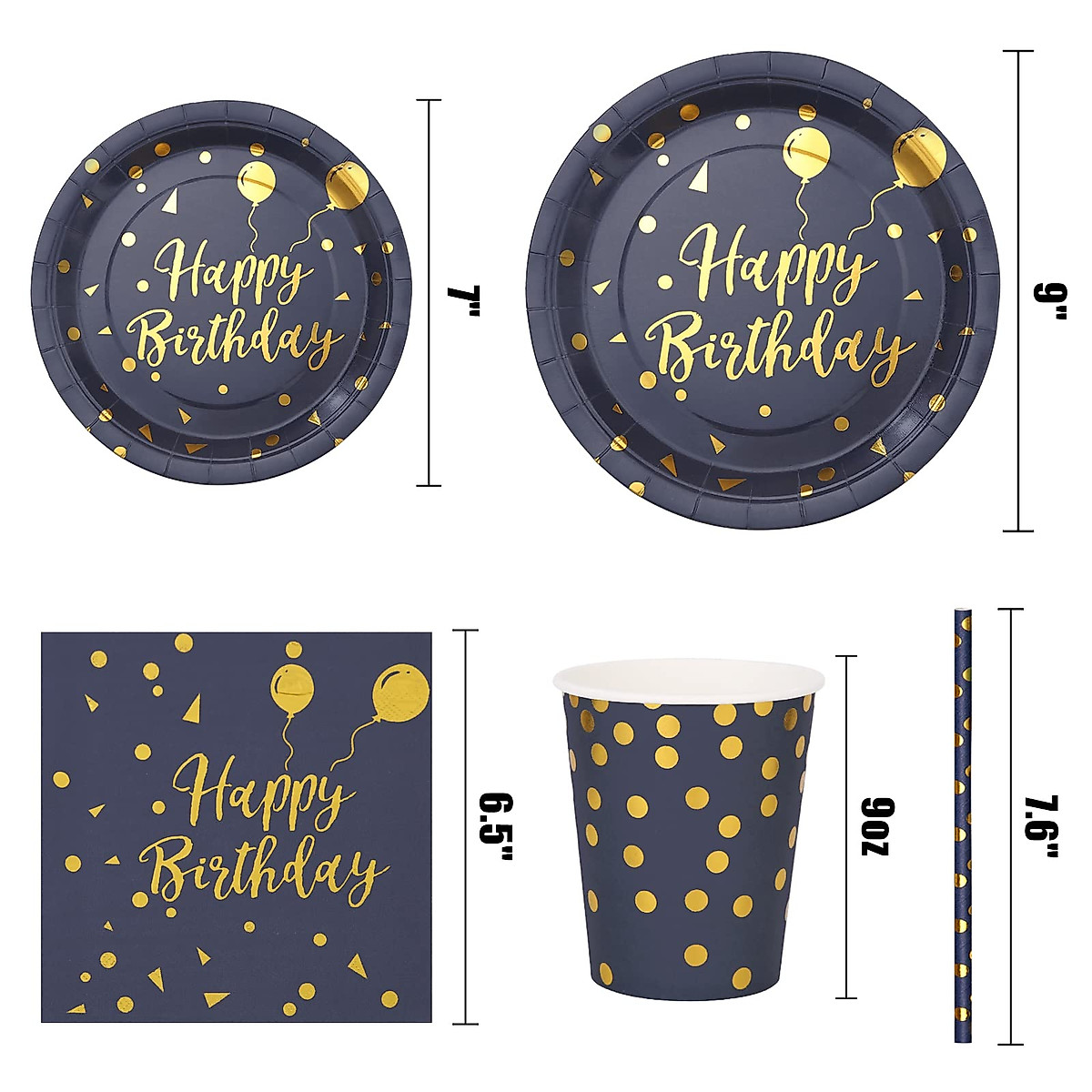 400 Pcs Blue and Gold Birthday Party Supplies Navy Blue Plates and Napkins Set for 50 Guests Gold Dot Paper Plates Napkins Cups Cutlery Set for Boy Birthday Party Decorations