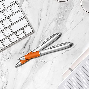 DISCOUNT PROMOS Ballpoint Pens With Rubber Grip, 10 pack, Black Ink Writing Pens in Bulk, Orange