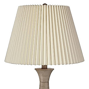 Regency Hill Avery Traditional Touch Table Lamps Set of 2 with USB Charging Port 25" High Faux Wood LED Ivory Linen Knife Pleat Shade for Bedroom Living Room Bedside Nightstand Desk Office