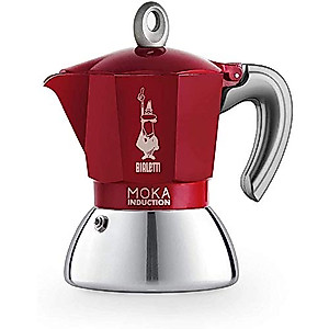 Bialetti New Moka Induction Coffee Maker Moka Pot, 4 Cups, 150 ml, Aluminium, Red: Italian Made