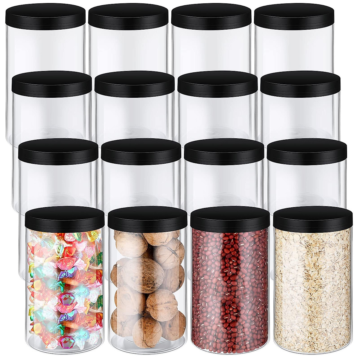 meekoo 12 Pcs 27 Ounce Plastic Jars with Lids PET Airtight Food Storage Container Clear Plastic Mason Jars Wide Mouth Cylinder Container for Meal Kitchen Organizing Spices Butter Cream