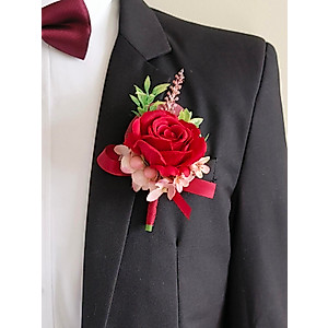 MAFELOE 2 Pieces of Wrist Corsage and Boutonniere Set, Artificial Flowers Accessories Suit Decor for Wedding Prom Party Homecoming Ceremony Anniversary -Red+Pink