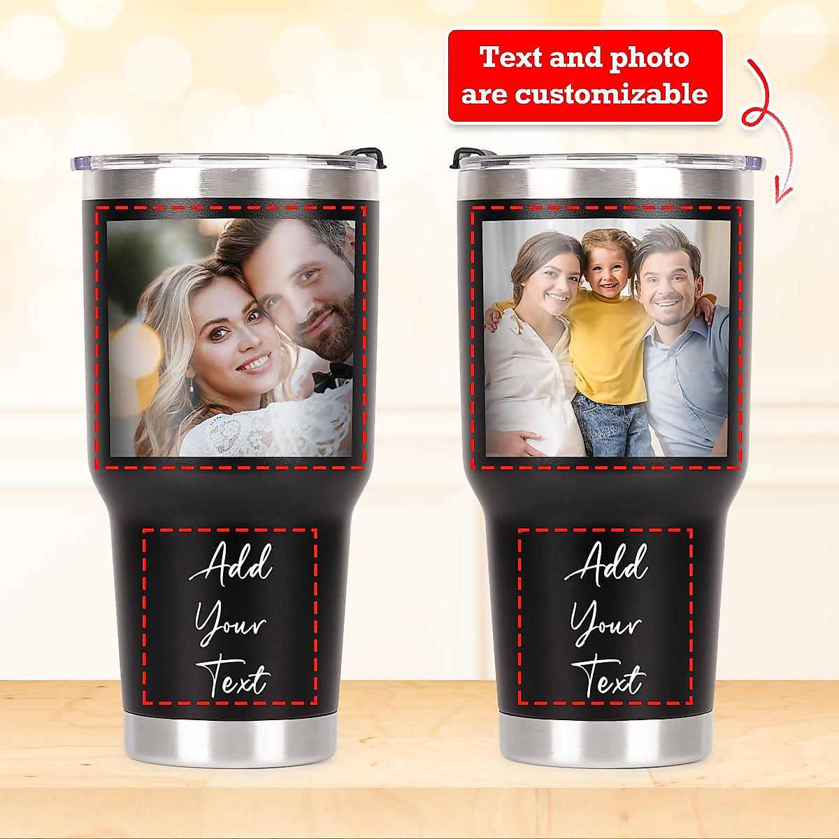 Customizedbee Personalized Coffee Tumbler, Custom Mugs with Pictures Text Name Logo, 30oz Stainless Steel Custom Mug Cup, Anniversary Wedding Thanksgiving Christmas Birthday Gifts for Women Men Family